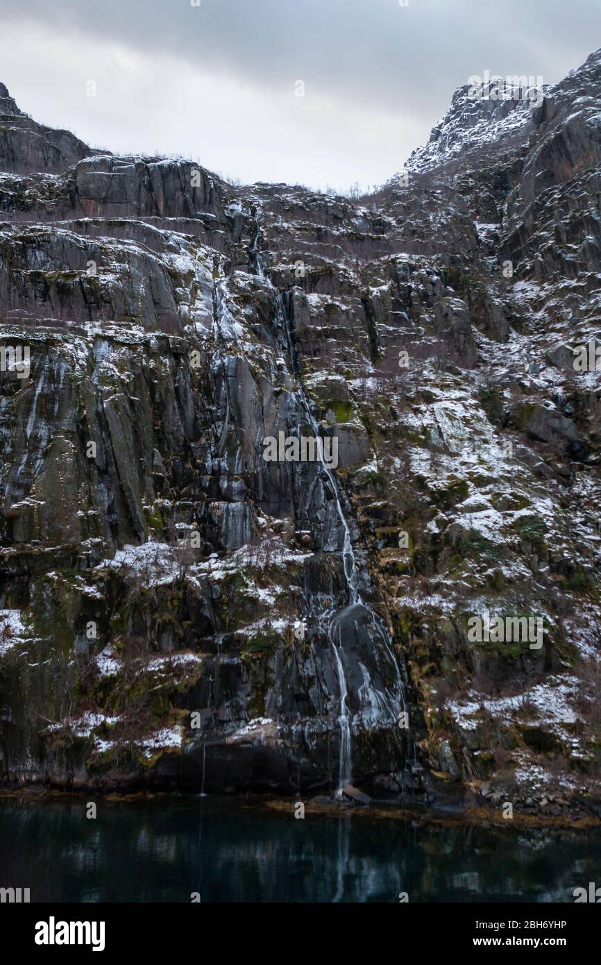 The Jarsteinelva waterfall in Trollfjorden, Hadsel, Vesterålen, Norway ...