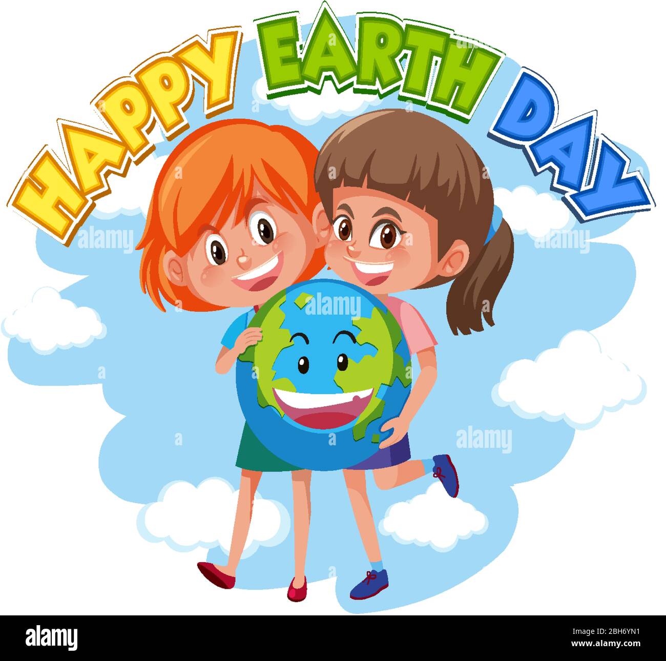Poster design for happy earth day with girls hugging the earth ...