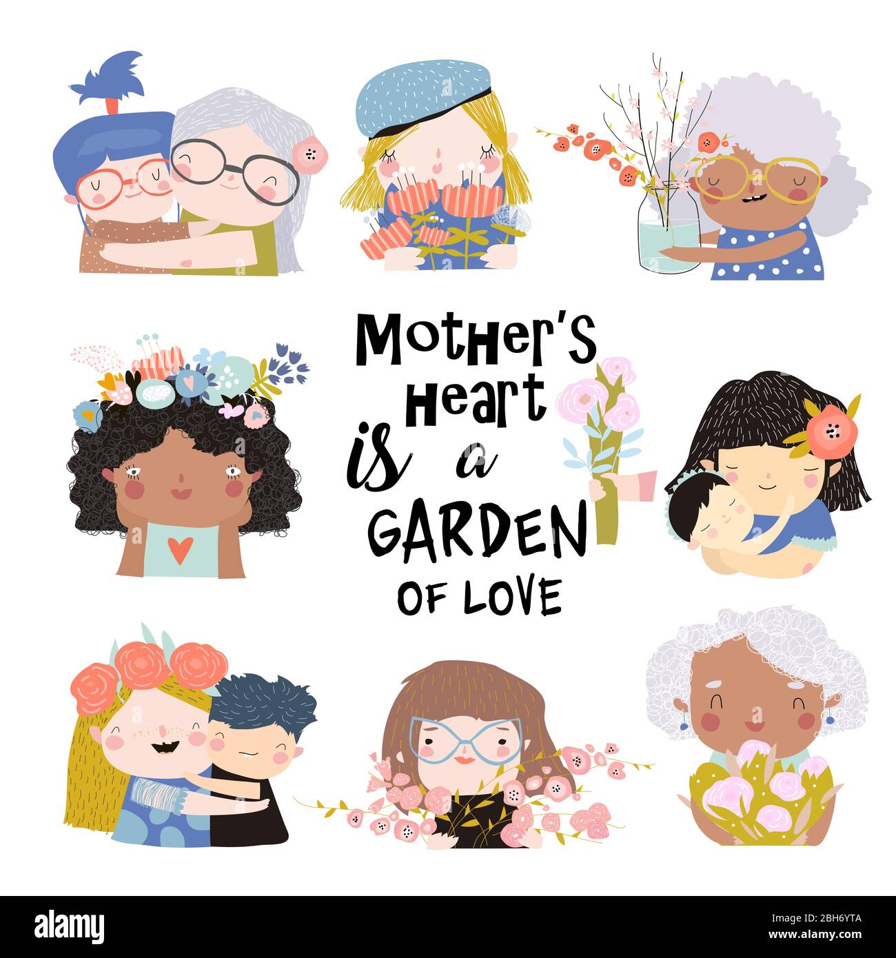Set of cute illustrations for Mothers Day in cartoon style Stock Vector ...