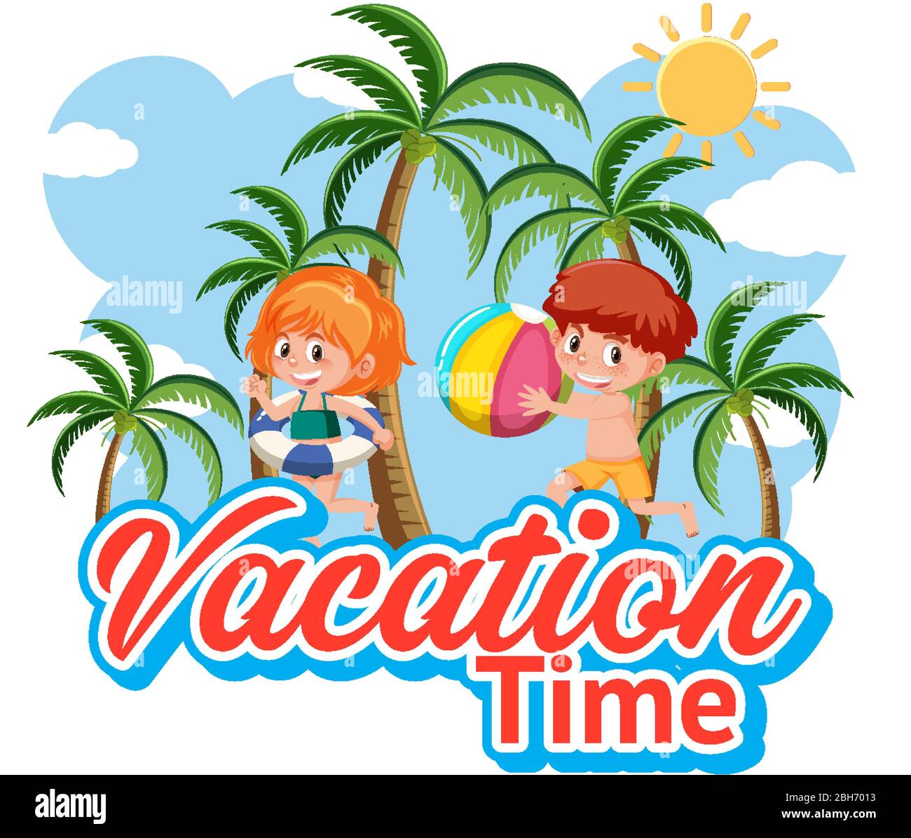 Font design for vacation time with kids playing illustration Stock ...
