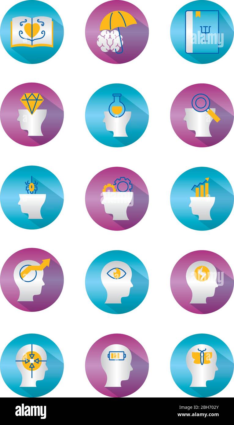 human heads and Mental health icon set over white background, block ...
