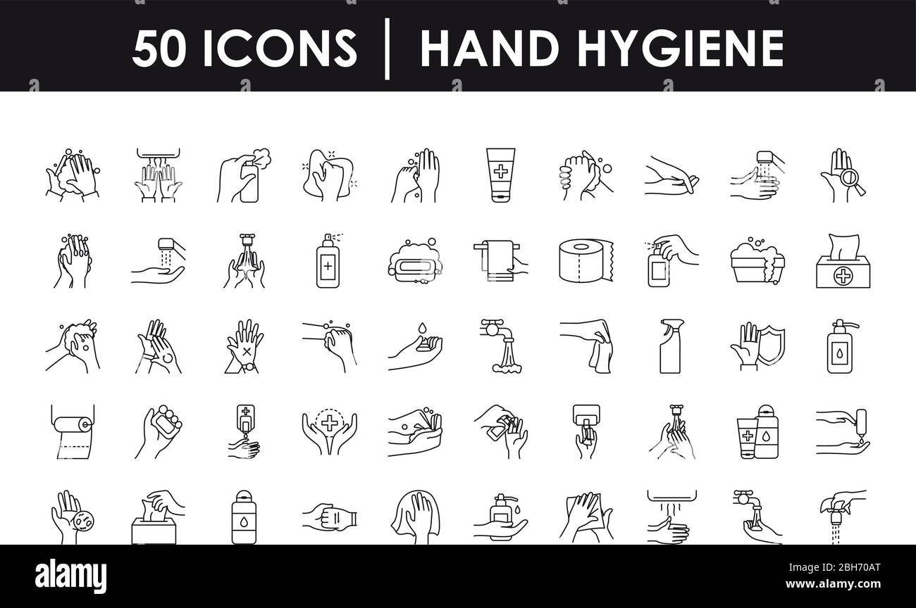 hand hygiene icon set over white bakground, line style, vector ...
