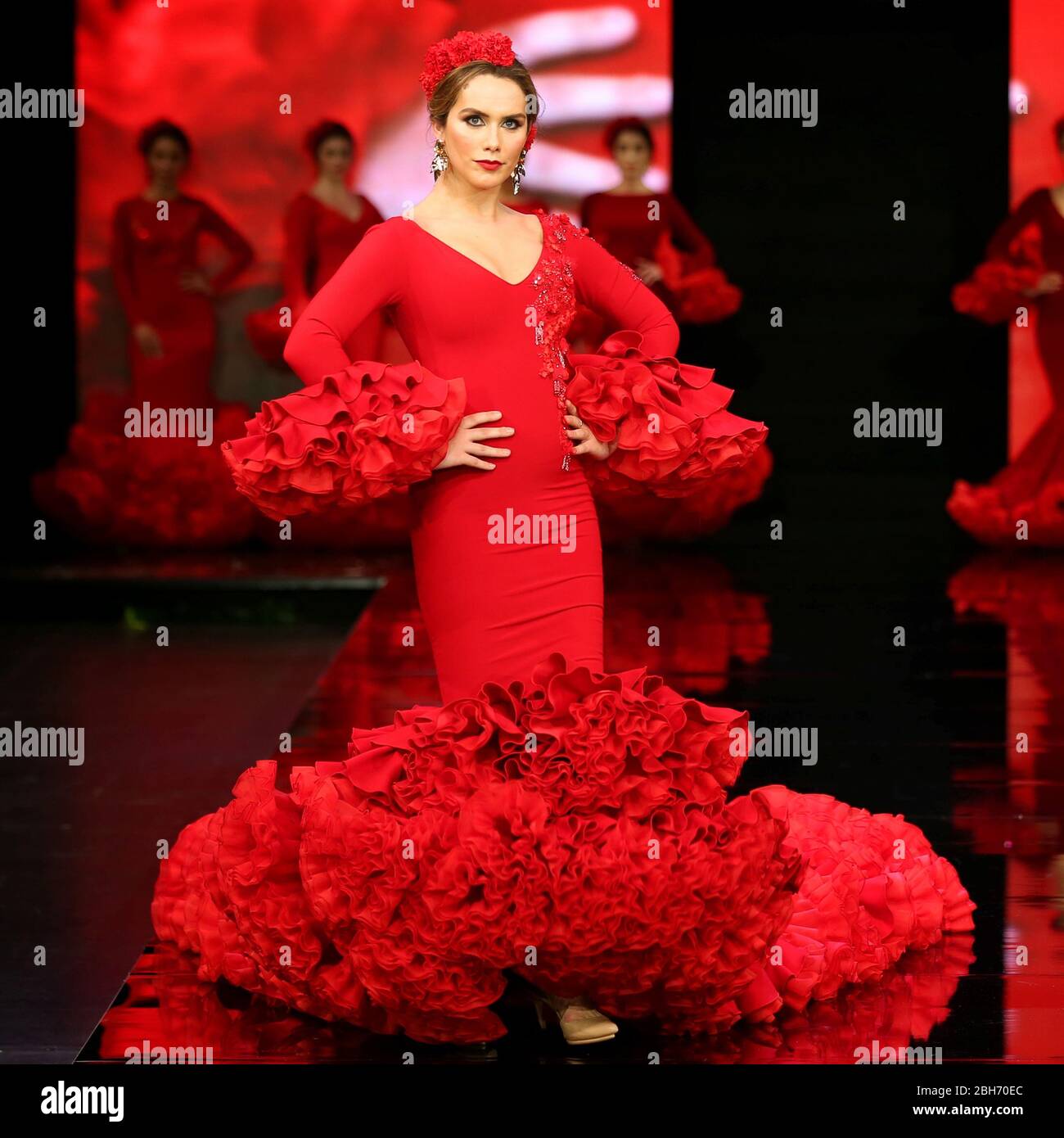 SEVILLA, SPAIN - JAN 30: Model wearing a dress from the Santizo ...