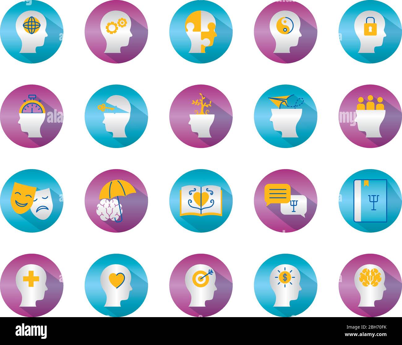 heads and mental health icon set over white background, block gradient ...
