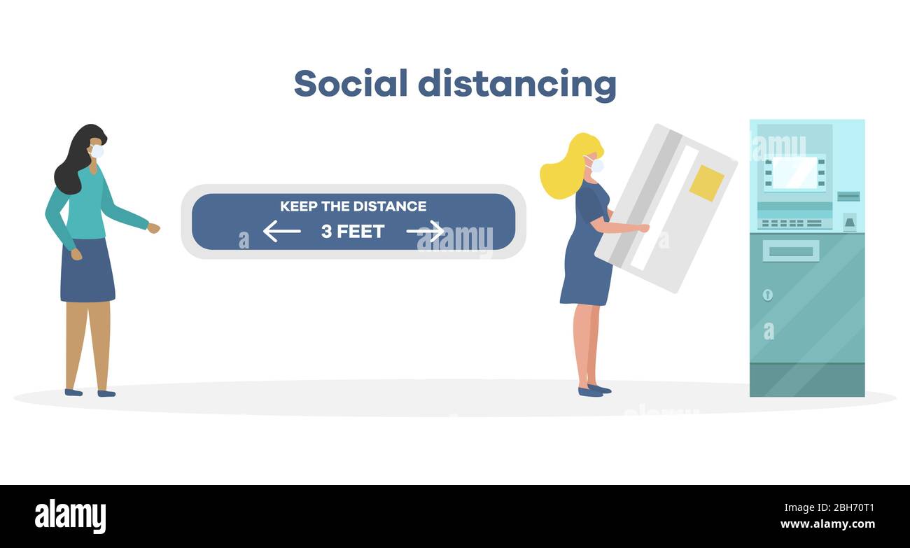 Vector illustration Keep distance. Social distancing. Chinese ...
