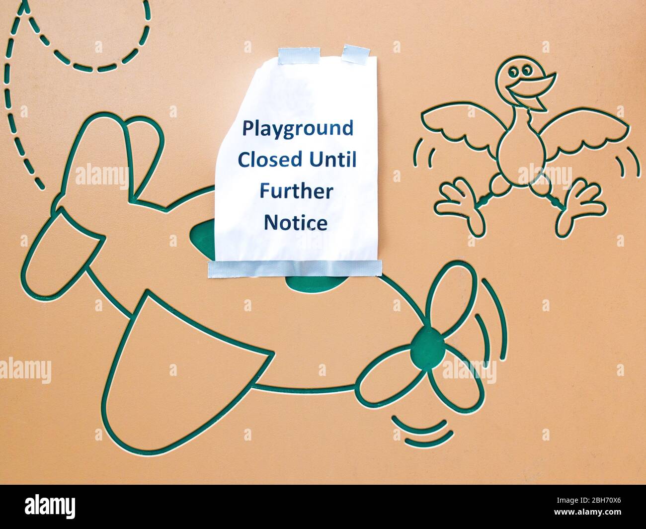 Paper sign saying 'Playground Closed Until Further Notice' on a ...