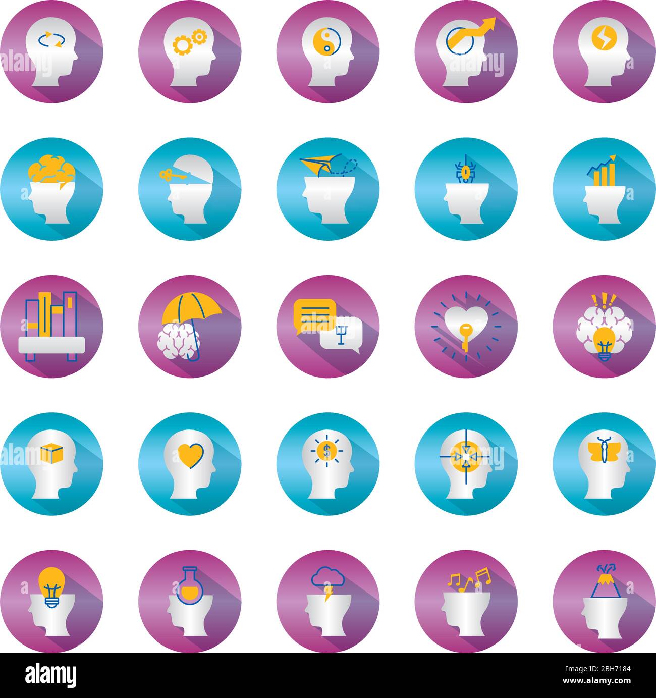 speech bubbles and Mental health icon set over white background, block ...