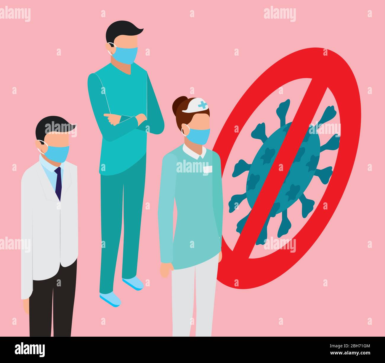 professional doctors using face masks and stop covid19 signal Stock ...