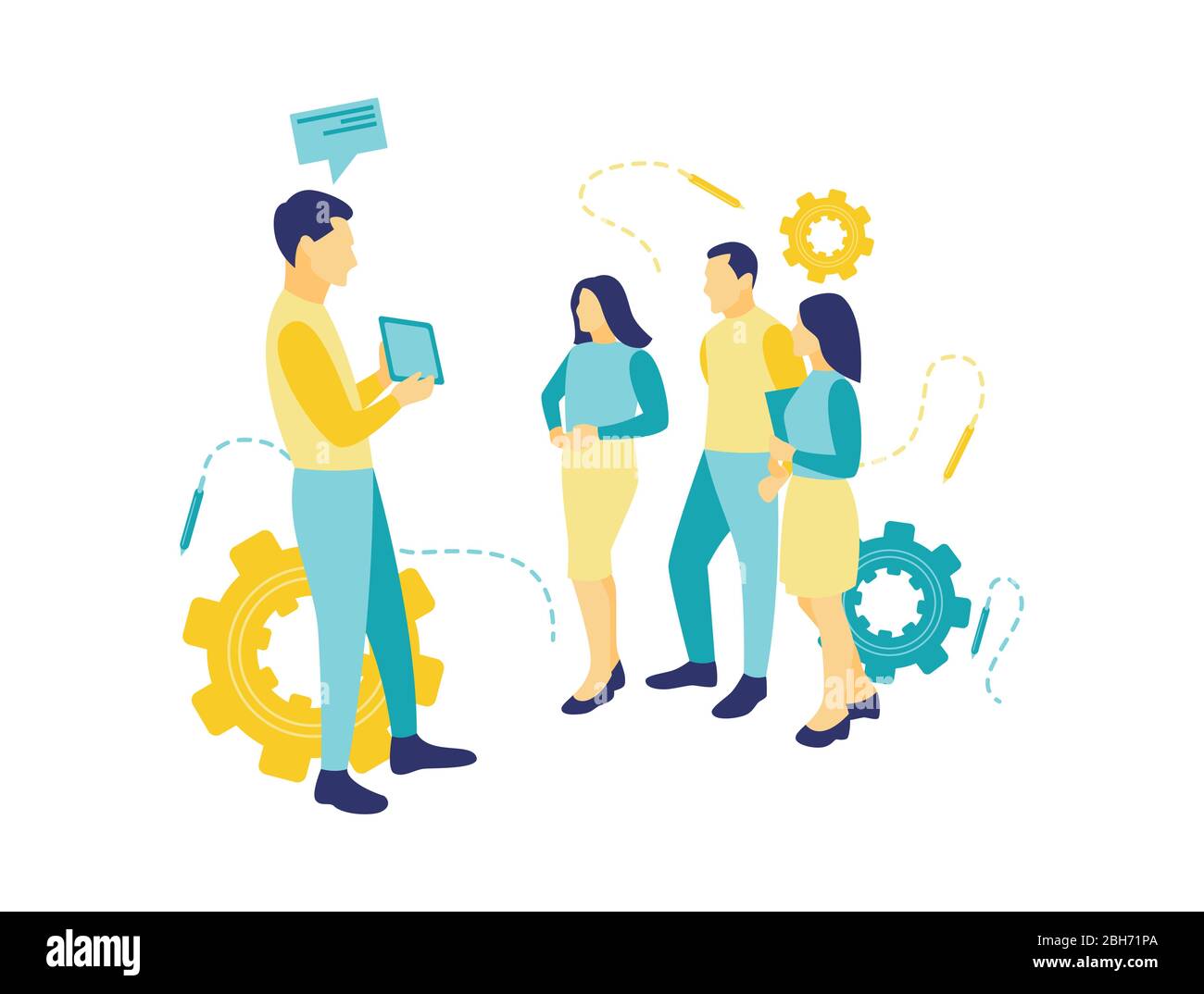 Flat vector illustration of a business concept, a man explains about a ...