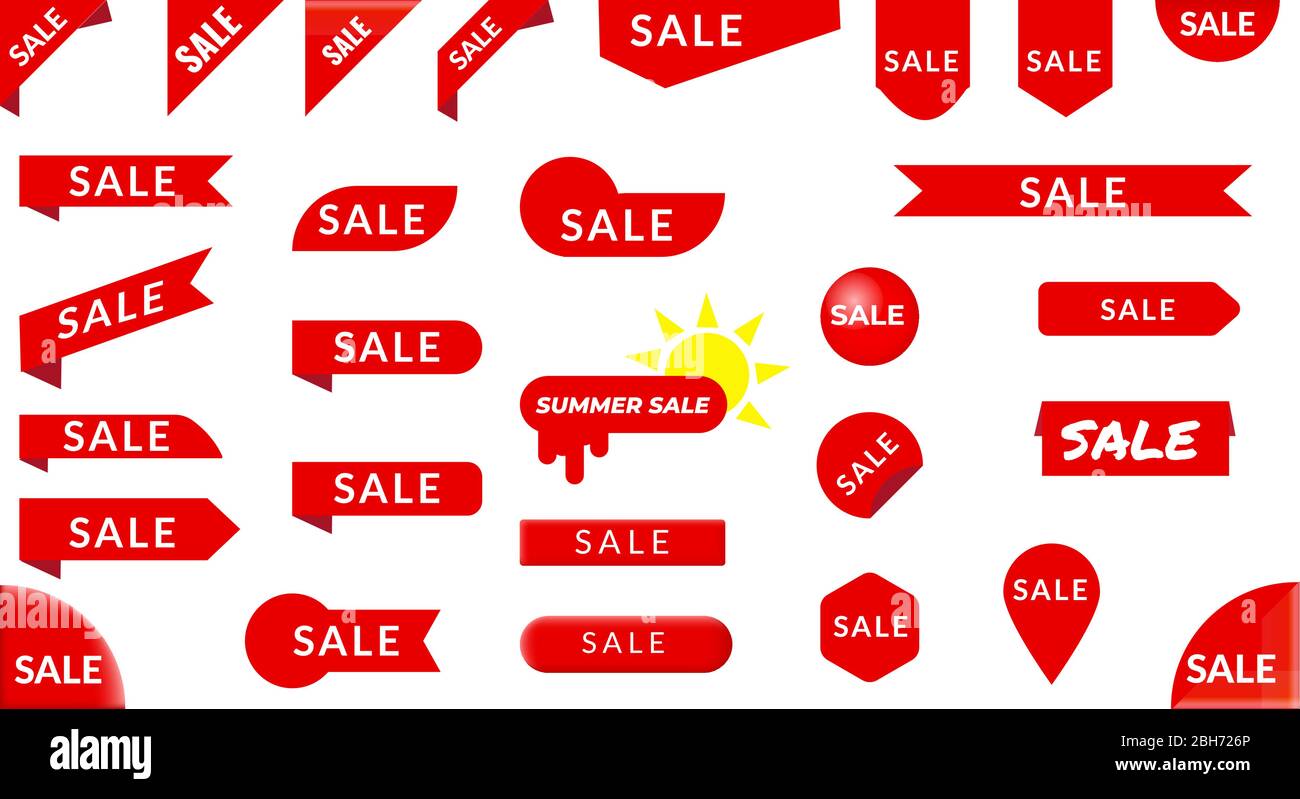 A set of red sale labels and tags for web and design. Discount signs ...