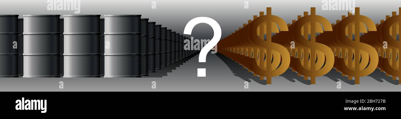 Vector image of rows of barrels and dollars extending into the distance ...