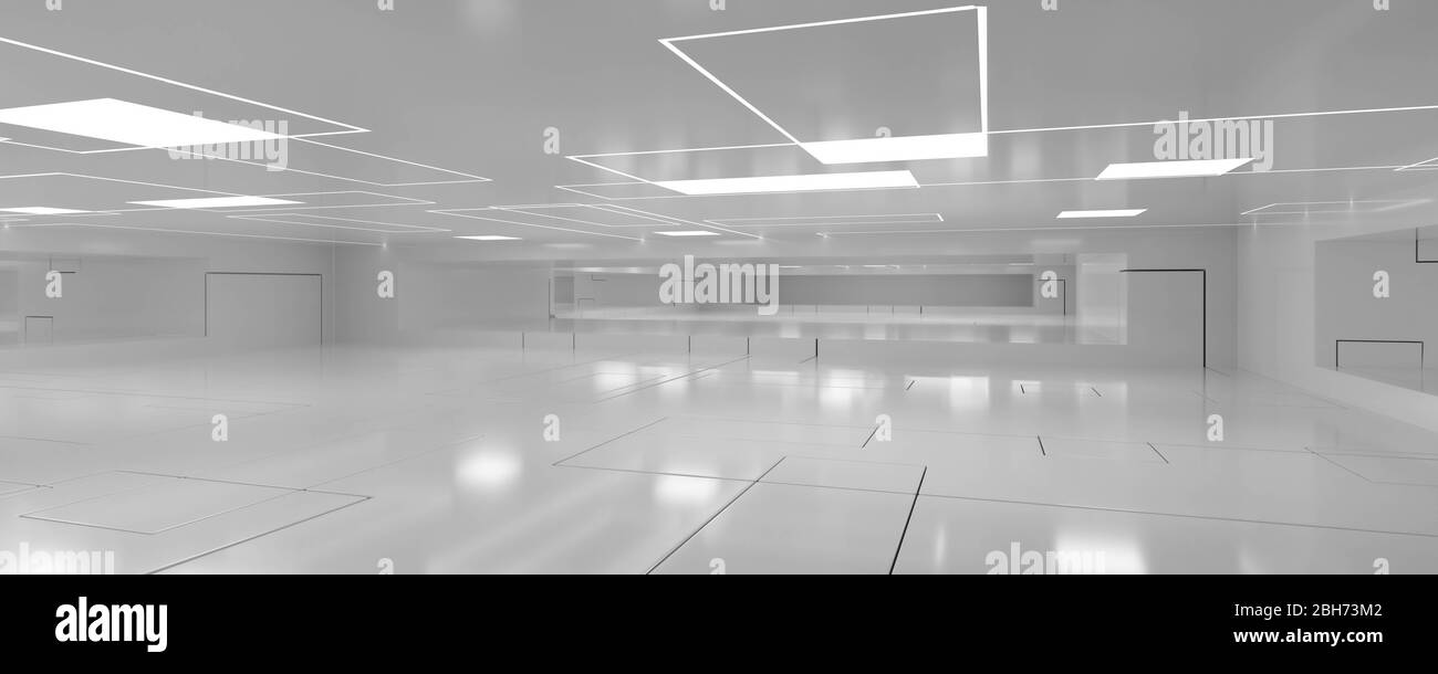 Modern futuristic white shiny architecture building interior with ...