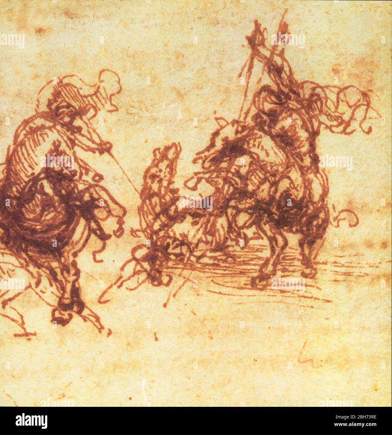 Leonardo da Vinci. Studies for the Battle of Anghiari. Detail. 1504 ...