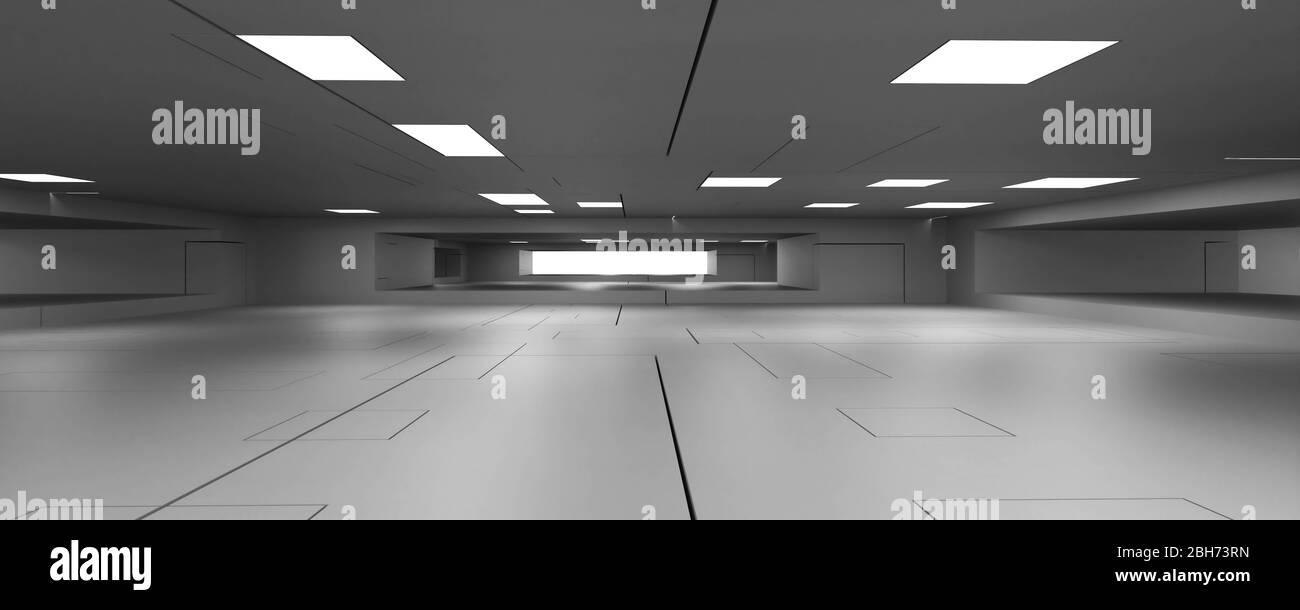 Modern futuristic white shiny architecture building interior with ...