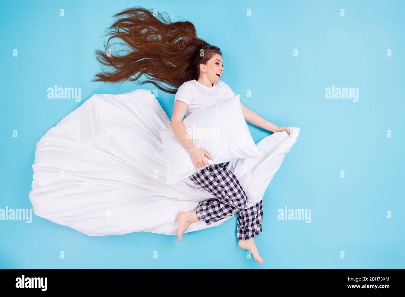 Full body high angle above flat lay view photo of funky pretty lady ...