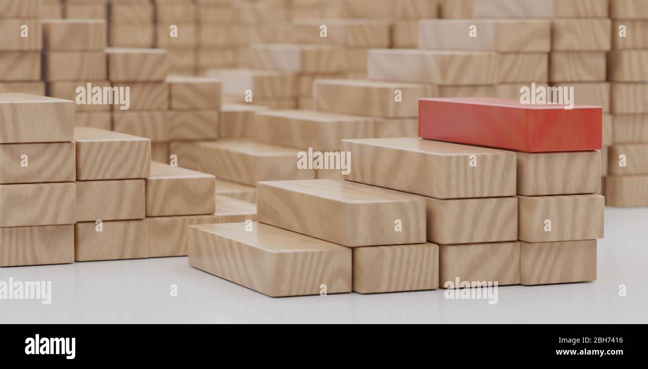 Wood block stacking as step stair case, business concept for growth ...