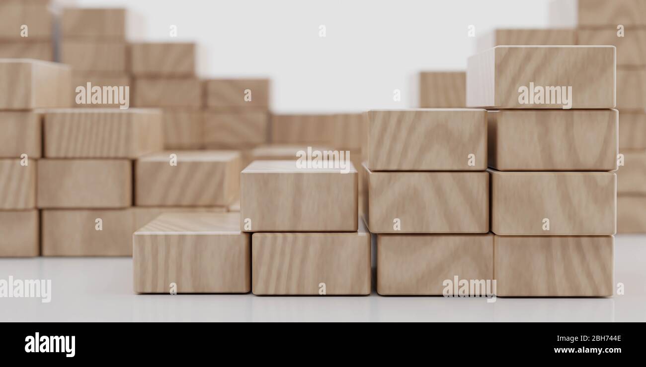 Wood block stacking as step stair case, business concept for growth ...