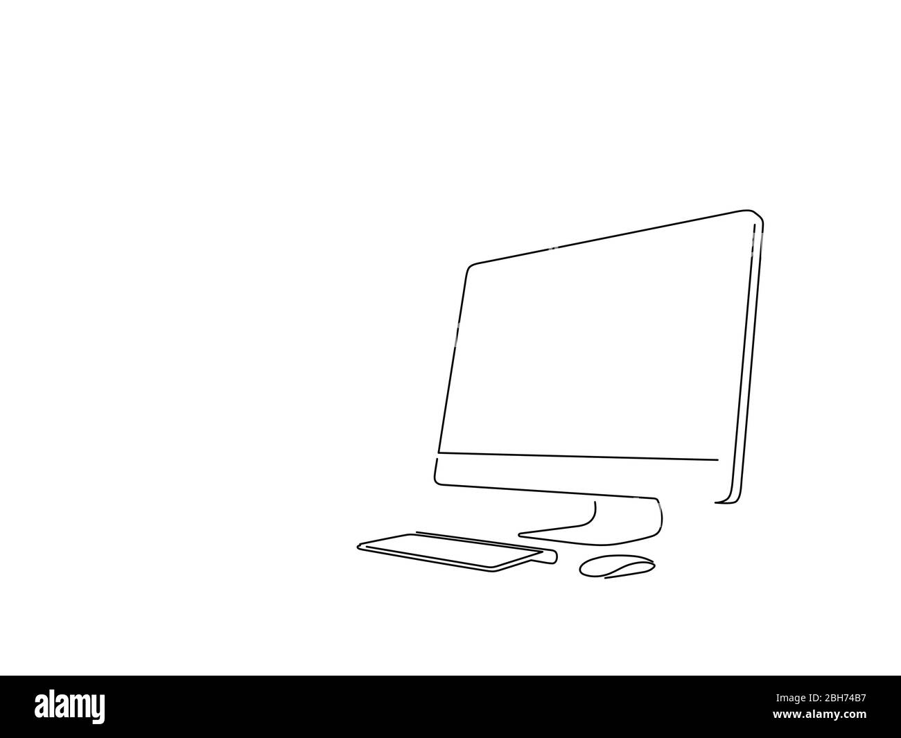 People using technology line drawing, vector illustration design Stock ...