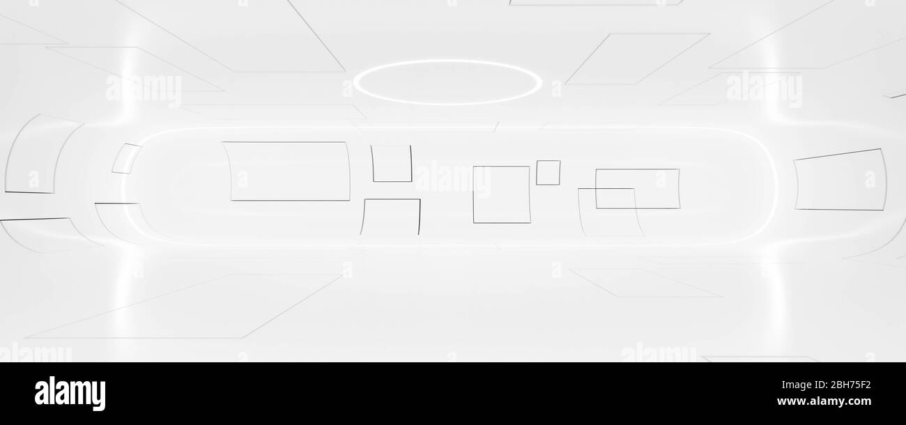 Modern futuristic white shiny architecture building interior with ...