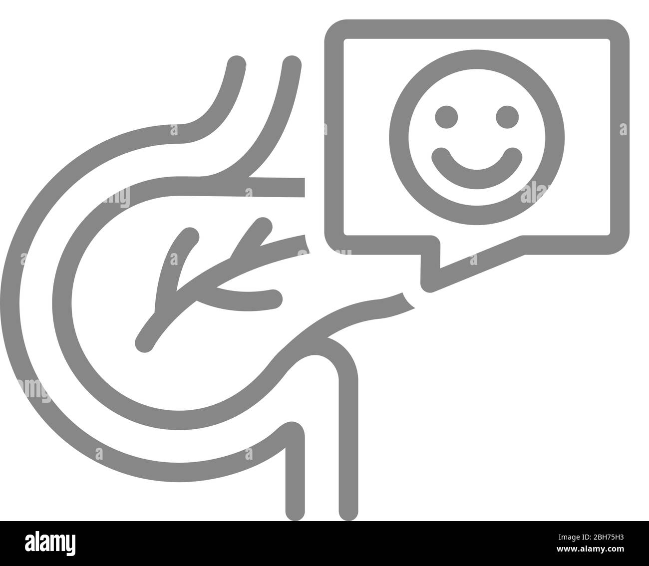 Pancreas with happy face in speech bubble line icon. Healthy organ ...