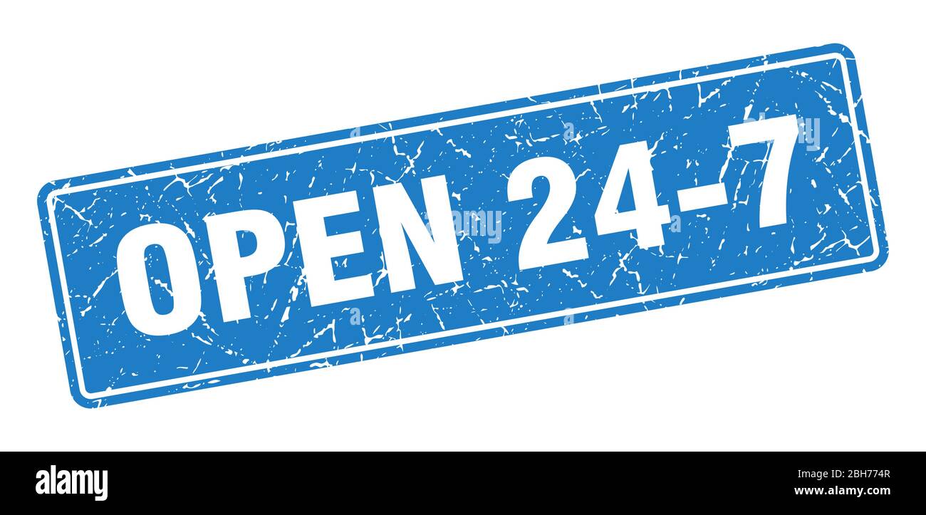 open 24 7 stamp. open 24 7 vintage blue label. Sign Stock Vector Image ...