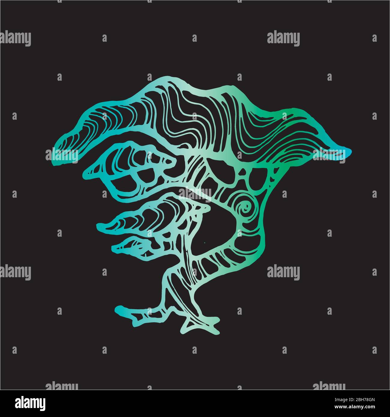 Neon green illustration of a running tree with a spiral ornament. The ...