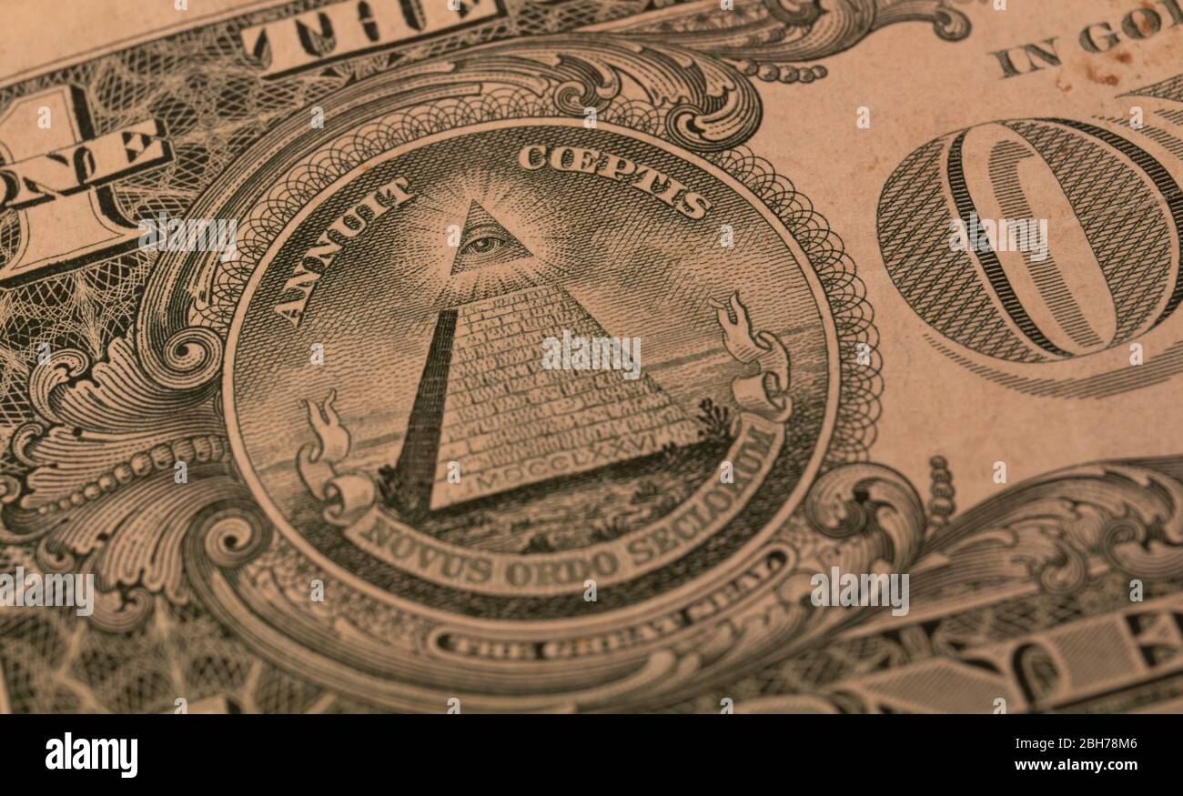 one dollar bills from USA closeup showing all seeing eye Stock Photo ...