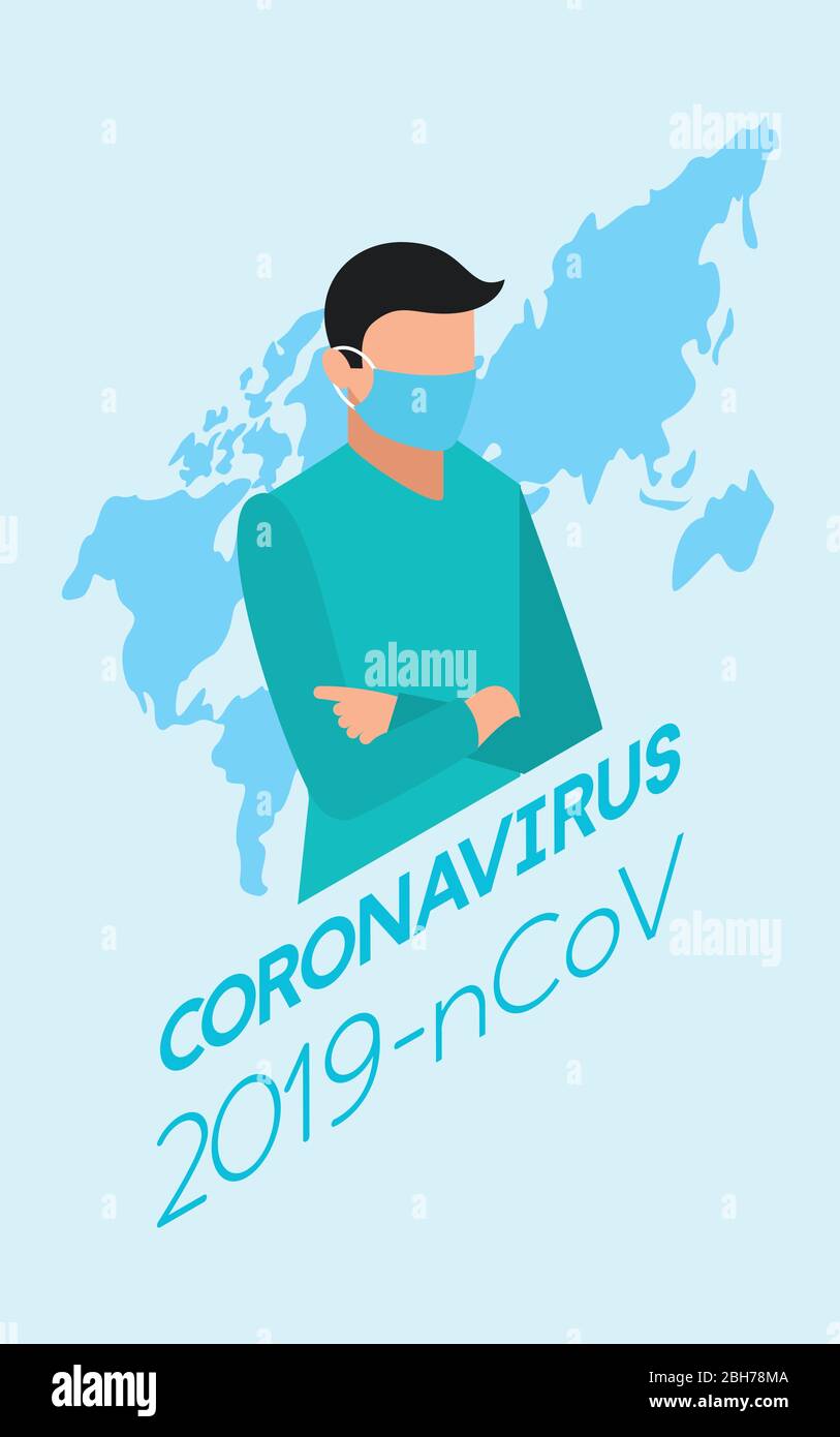 professional doctor using face mask with earth maps Stock Vector Image ...