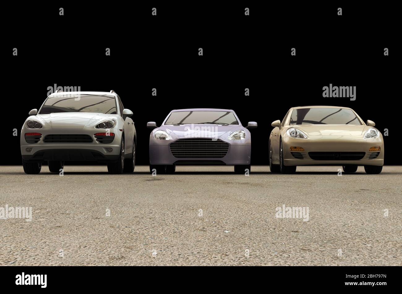 3D rendering of high-end cars in a warehouse Stock Photo - Alamy
