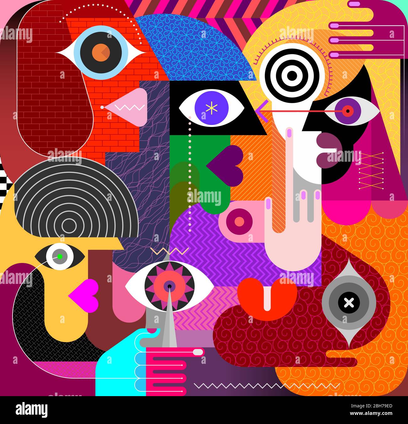 Modern art portrait of Five People vector illustration Stock Vector ...