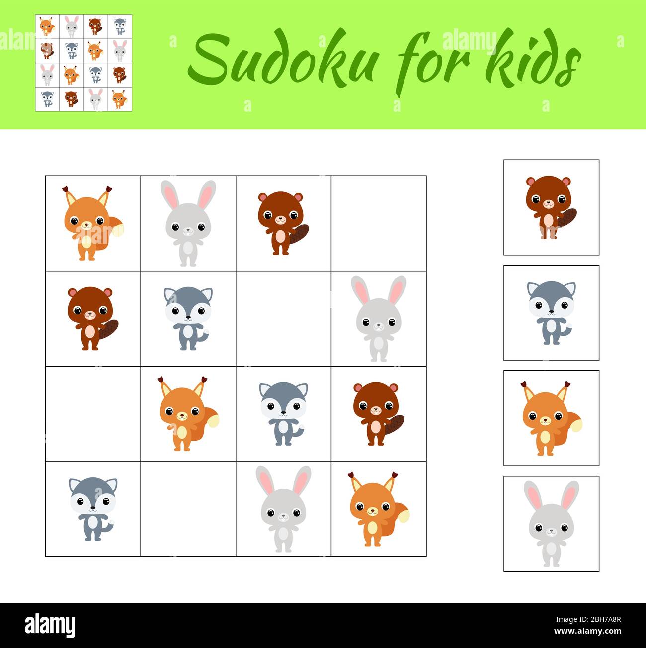 Sudoku game for children with pictures. Kids activity sheet ...