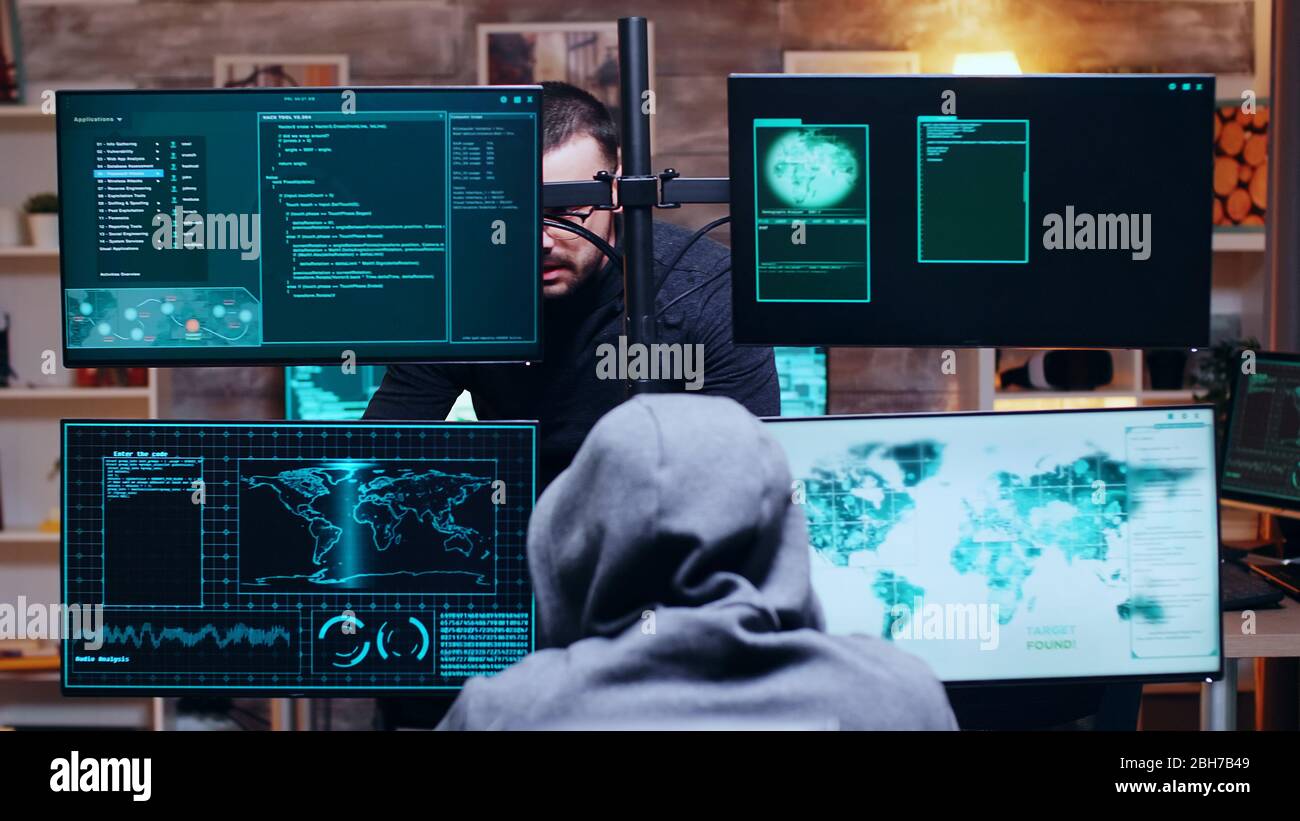 Team of hackers having a conversation about dark web using ...