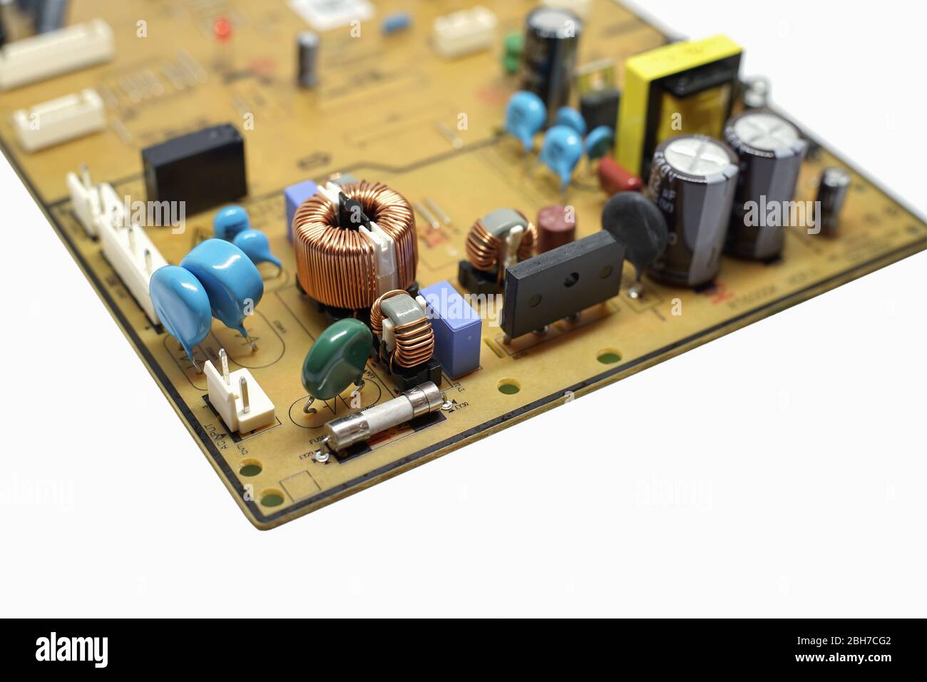 Closed up shot capacitor, coil, IC and Electronics parts on circuit ...
