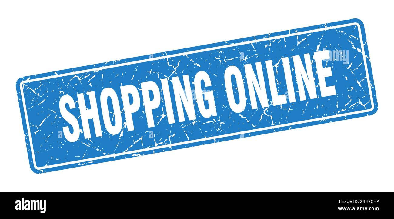 shopping online stamp. shopping online vintage blue label. Sign Stock ...