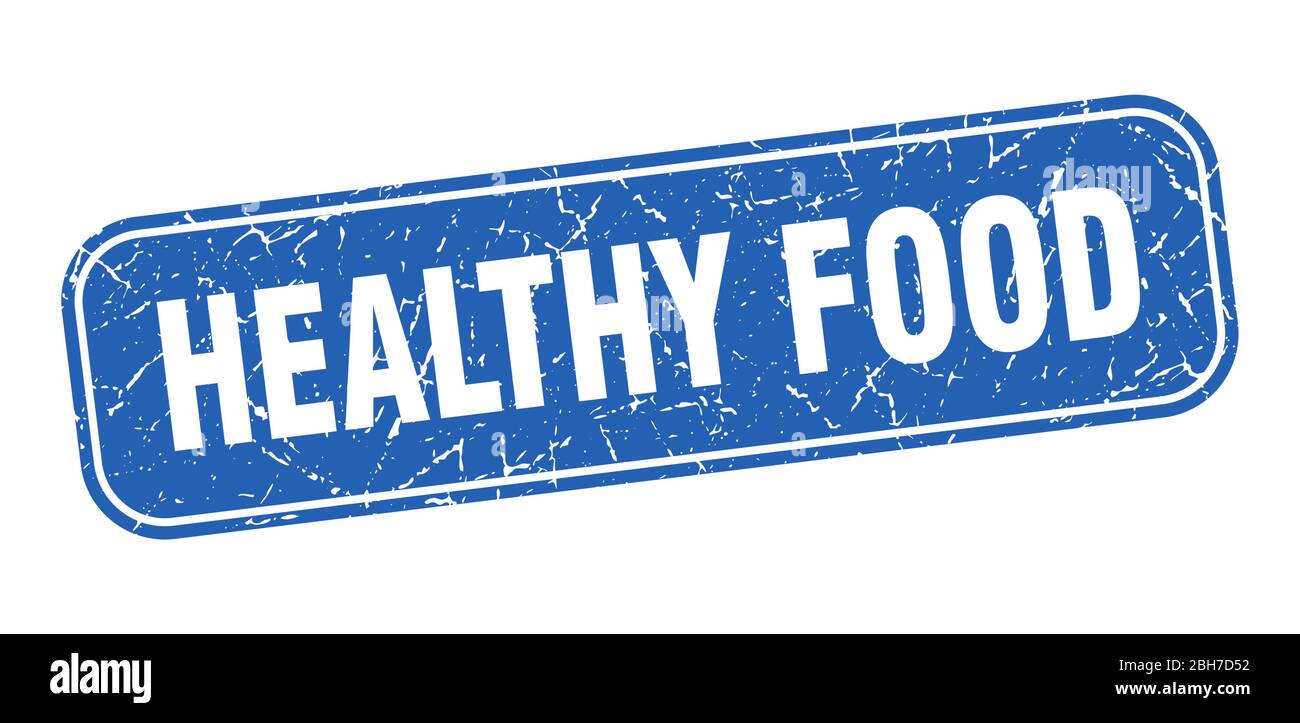 healthy food stamp. healthy food square grungy blue sign Stock Vector ...