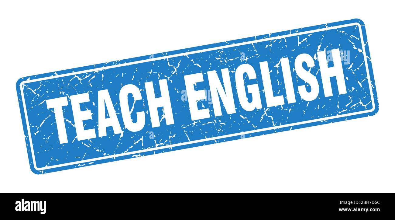 teach english stamp. teach english vintage blue label. Sign Stock ...