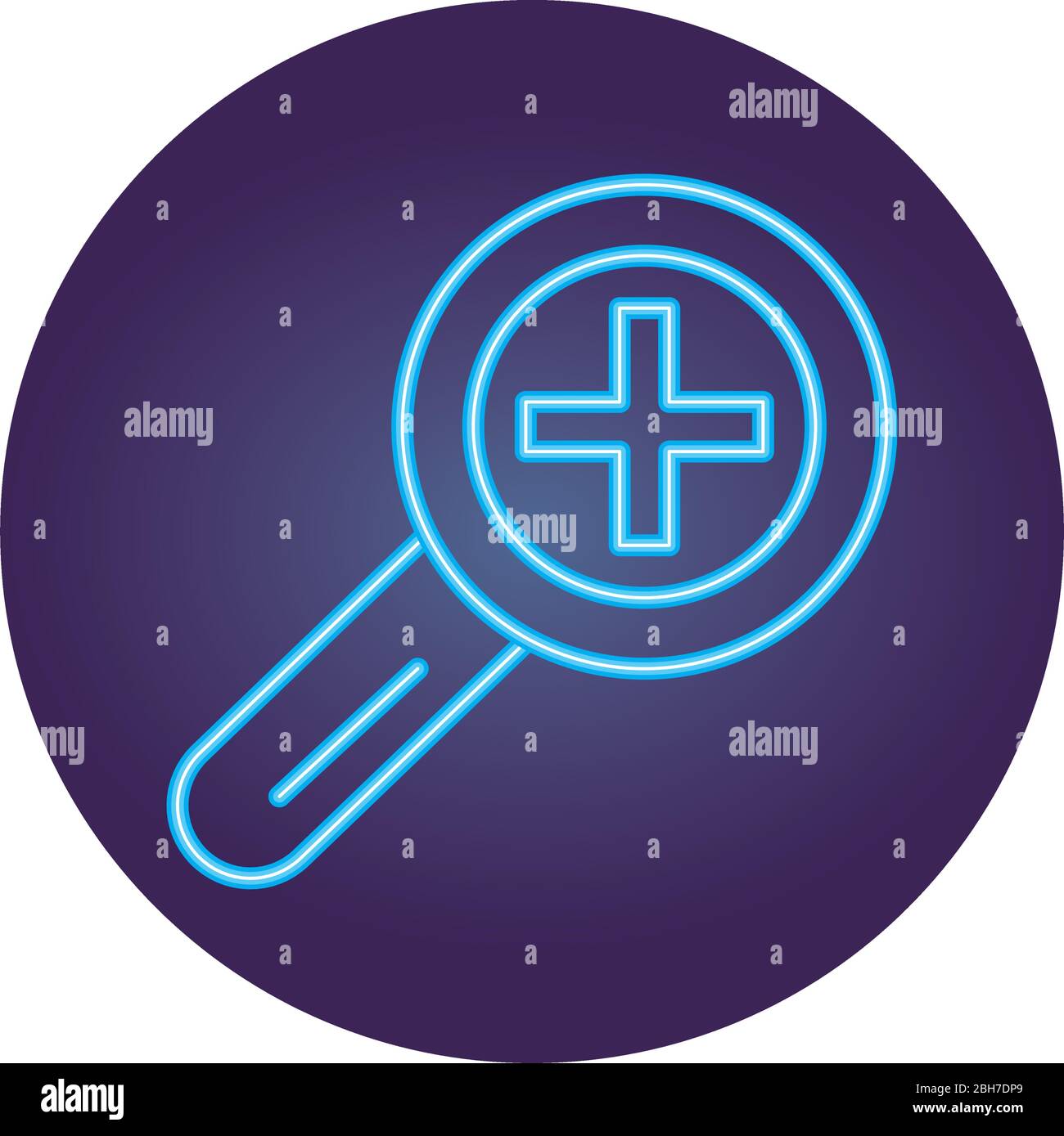 magnifying glass with medical cross symbol neon style Stock Vector ...