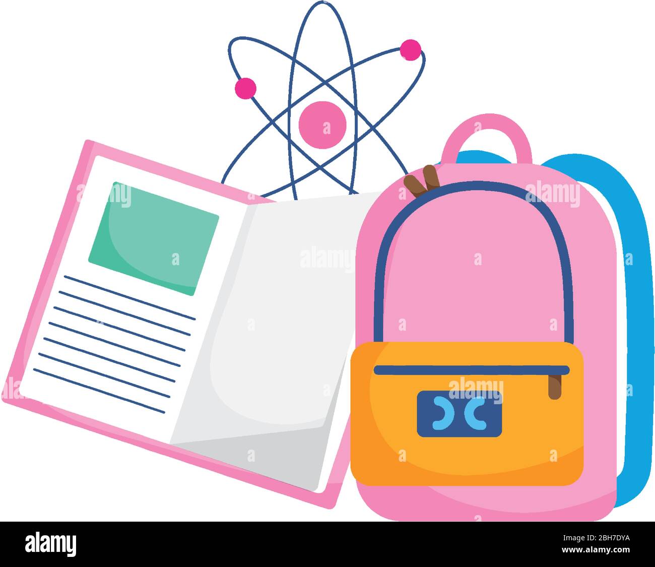 School bag and book and atom design, Eduaction class lesson knowledge ...