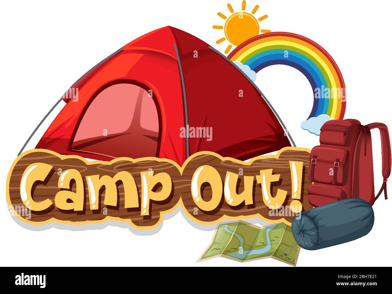 Font design for camp out with tent in the park illustration Stock ...