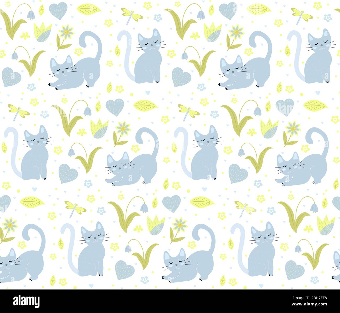 Cute cats seamless pattern. Kittens endless background, repeating ...