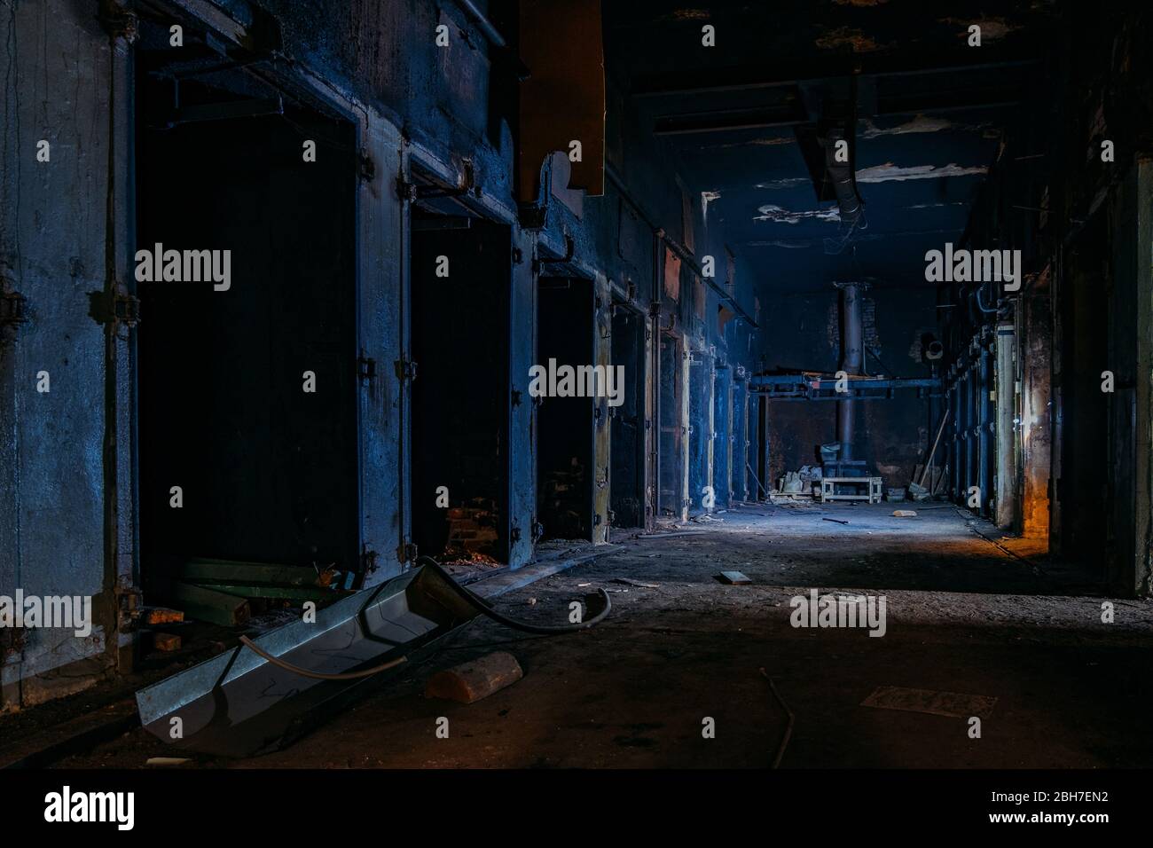 Burnt interior of industrial building or warehouse. Consequences of ...