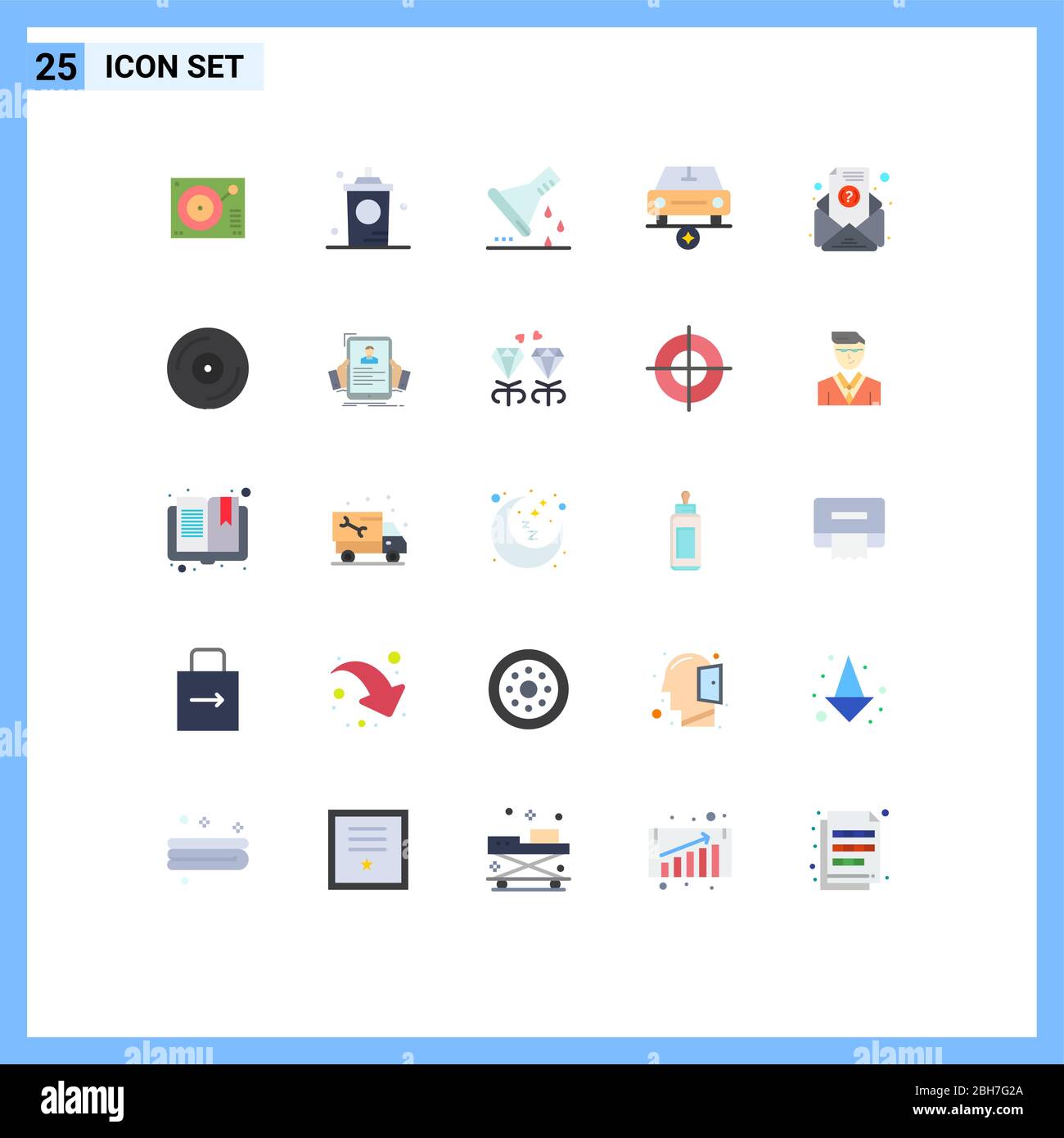 25 Thematic Vector Flat Colors and Editable Symbols of star, car, hot ...