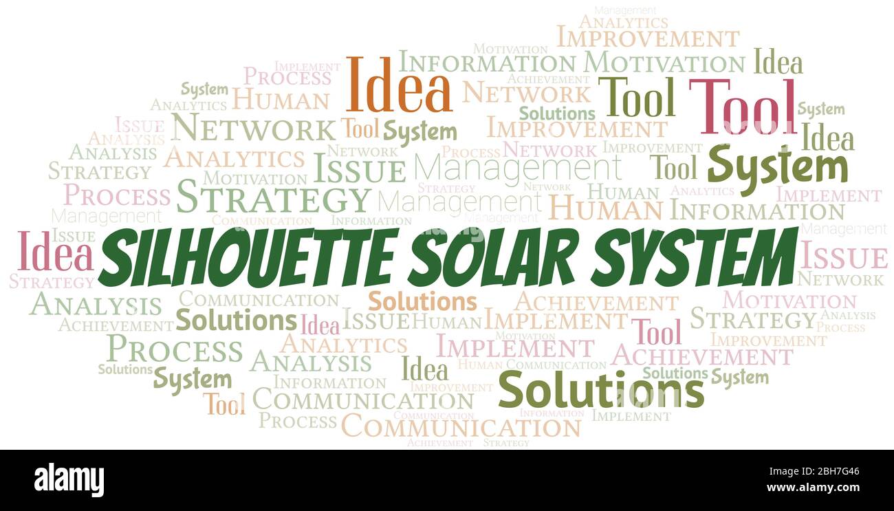 Silhouette Solar System typography vector word cloud. Wordcloud collage ...