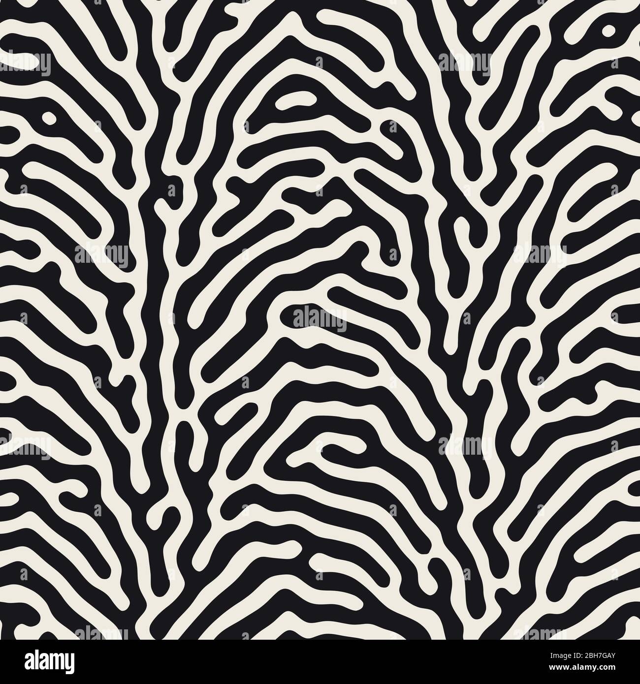 Vector Seamless Zebra Pattern Monochrome Organic Shapes Texture Abstract Rounded Messy Lines