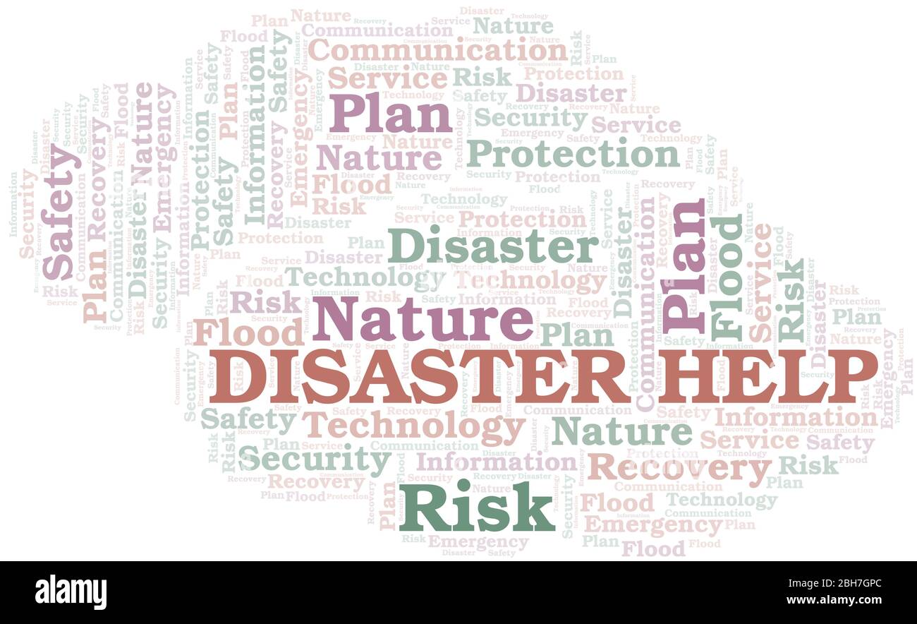 Disaster Help typography vector word cloud. Wordcloud collage made with ...