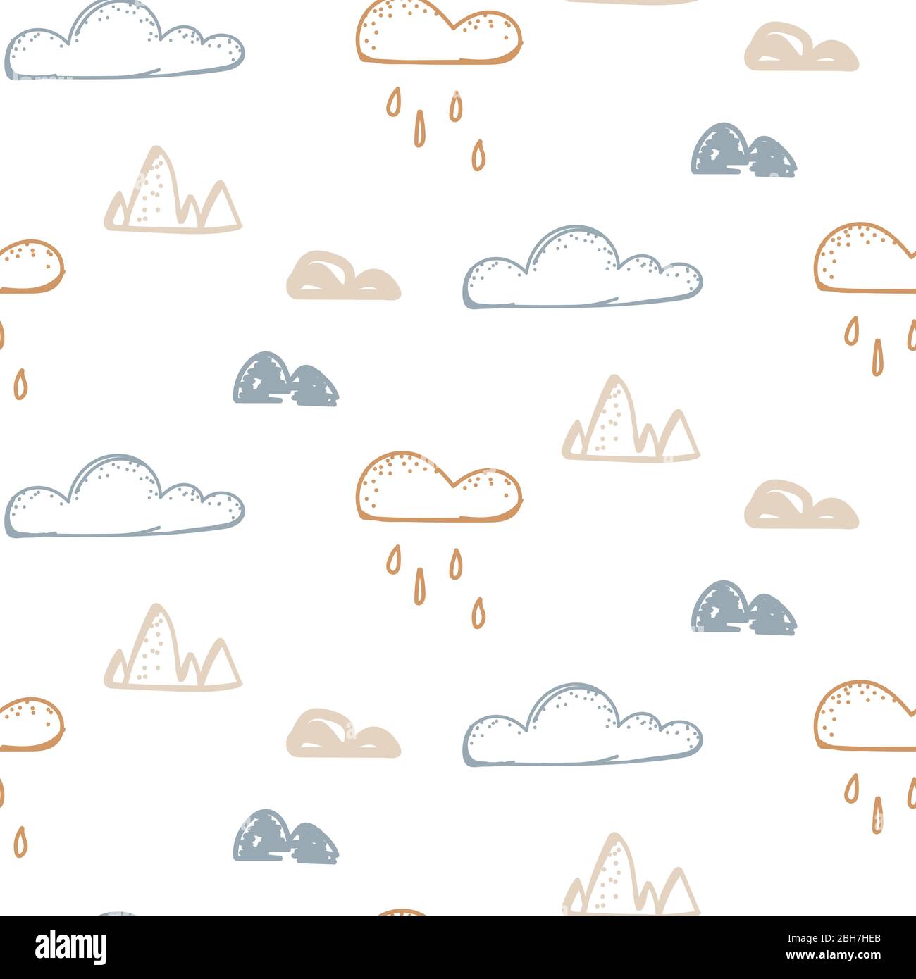 Abstract baby seamless neutral pattern with clouds. Kids hand drawn ...