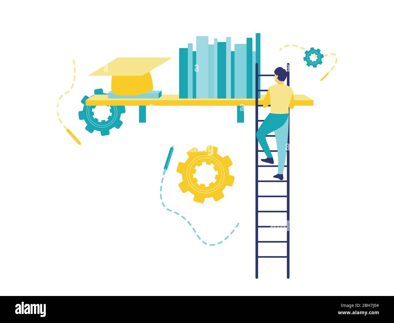 Flat vector illustration of a business concept, a studying climbing up ...