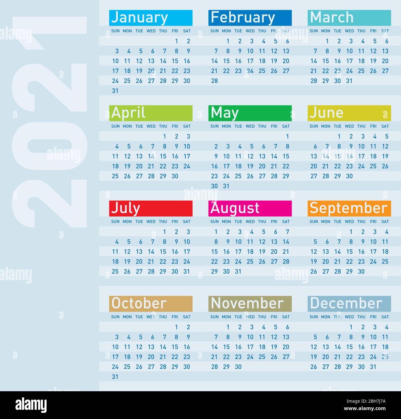 Colorful Calendar for Year 2021, in vector format Stock Vector Image ...