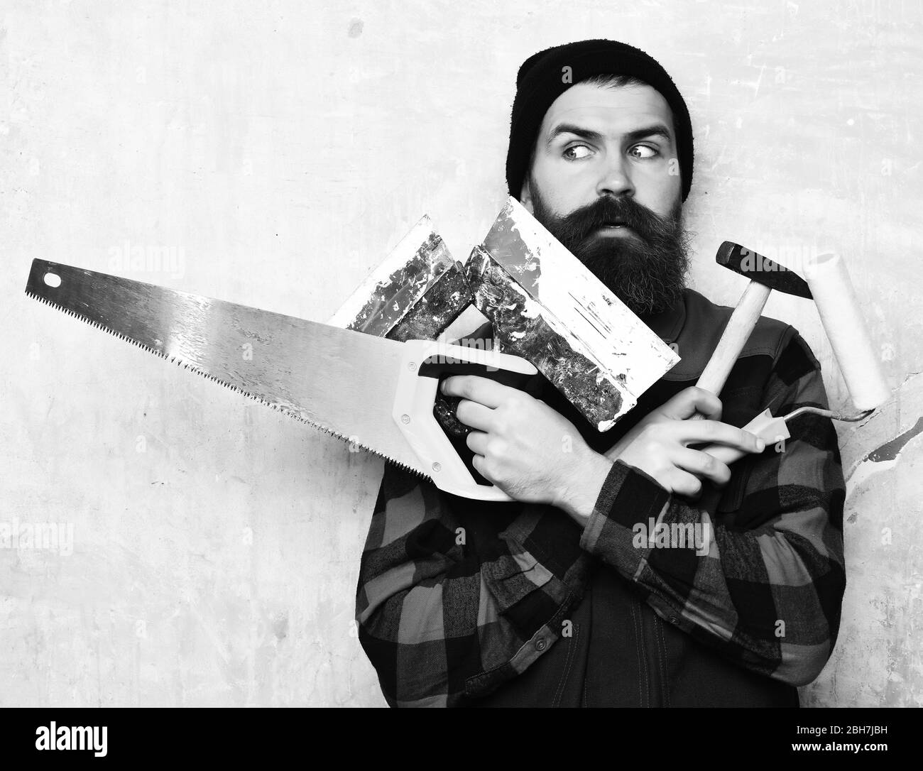 bearded man, long beard, brutal caucasian hipster with moustache ...