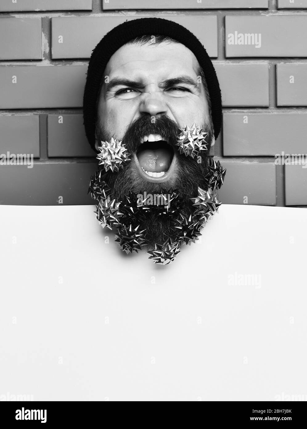 Bearded man, long beard. Brutal caucasian angry hipster with colorful ...